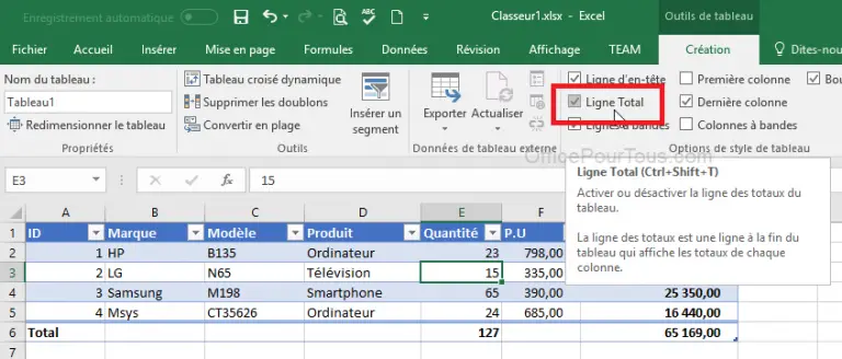 Créer un tableau Excel – OfficePourTous