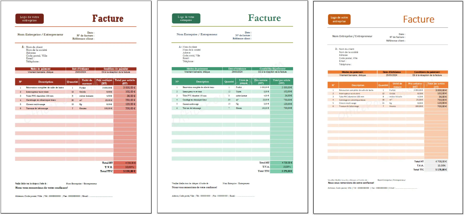 Modèles Excel de Factures – OfficePourTous