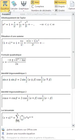 Equations mathématiques et graphiques dans Word 2007 et 2010 ...
