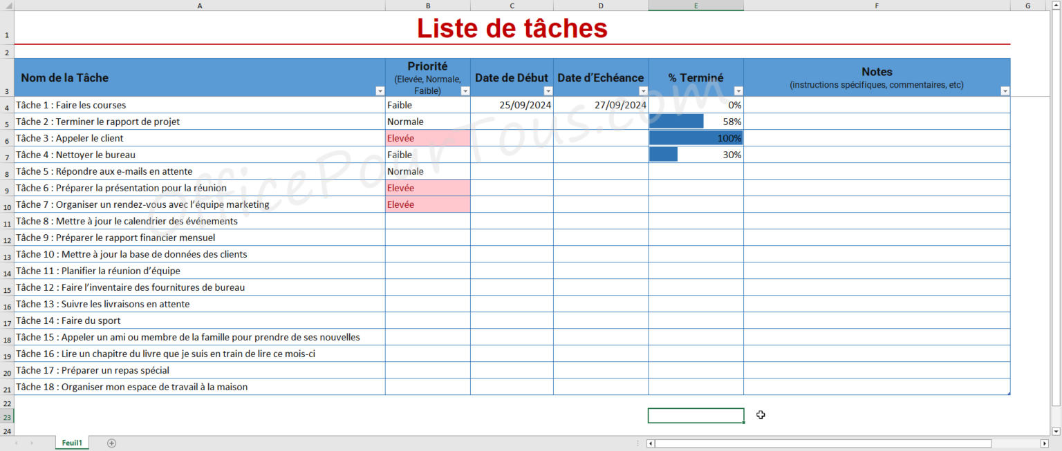 Modèle Excel Liste De Tâches Avec Barres De Données Officepourtous