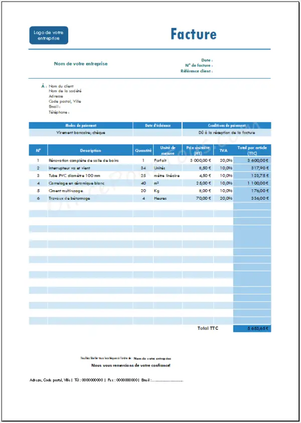 Modèles de factures Excel – OfficePourTous