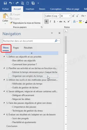 Naviguer dans de longs documents Word via le volet de navigation – OfficePourTous